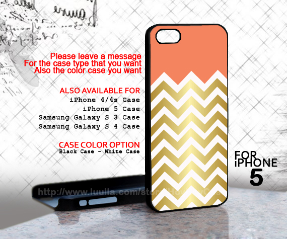 Salmon And Gold Iphone Case Cute Faux Gold Chevron - Design On Hard ...